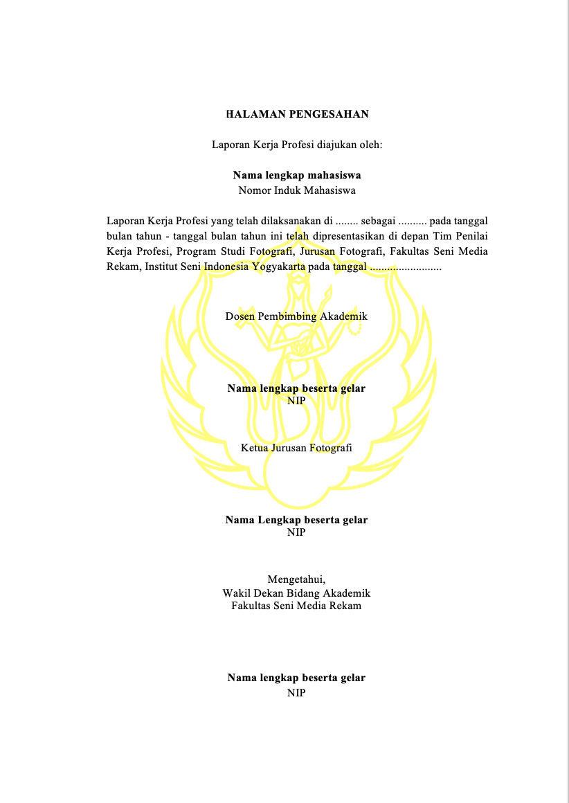 Template Lembar Pengesahan Kerja Profesi – Fotografi ISI Yogyakarta